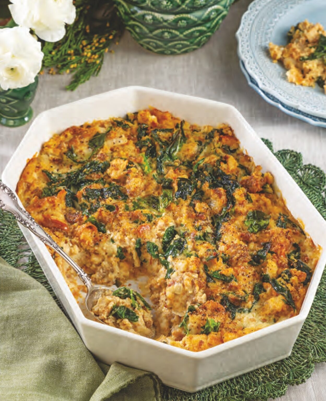 Cornbread Dressing with Sausage and Collard Greens - Southern Lady Magazine
